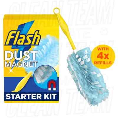 Flash Dust Magnet Duster Starter Kit, 1 Handle & 4 Refills, Removes ...
