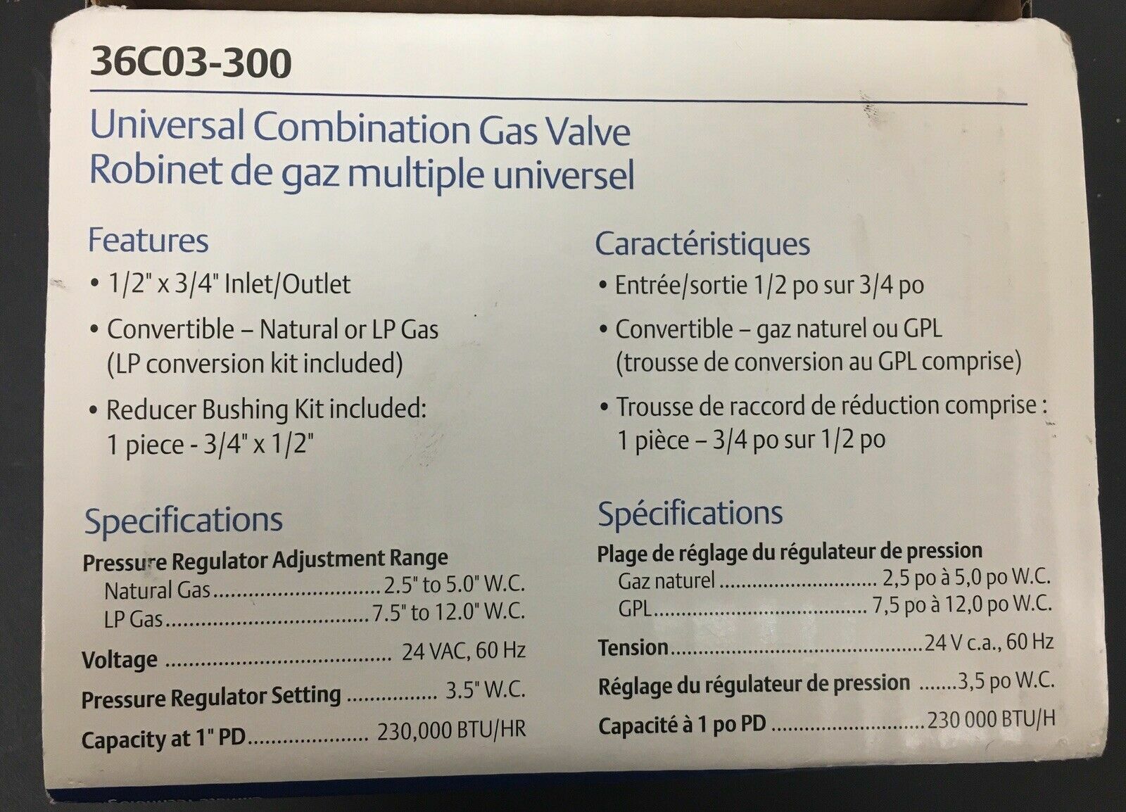 Gas Control Valve White Rodgers 36C03 standing pilot furnace boiler NG ...