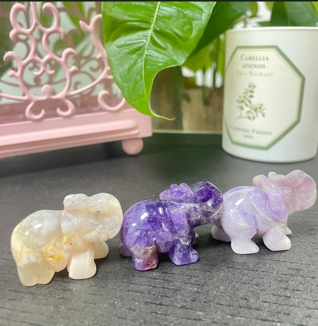 Elephant Statue Natural Gemstone Carved Healing Crystal Quartz Animals ...