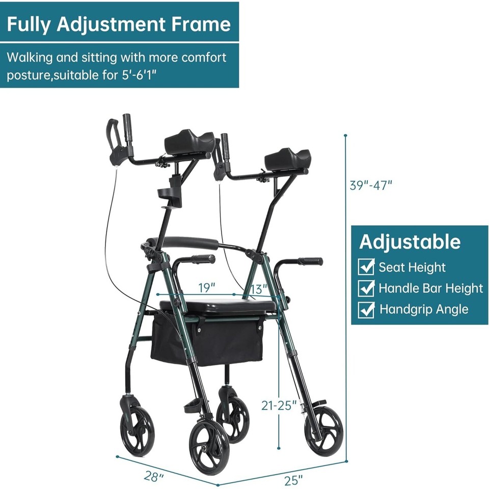 Elenker Upright Rollator Walker for Seniors Stand Up with Padded ...