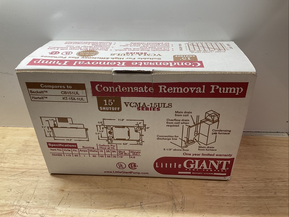 Little Giant VCMA-15ULS Condensate Removal Pump w/ Safety Switch NEW IN ...
