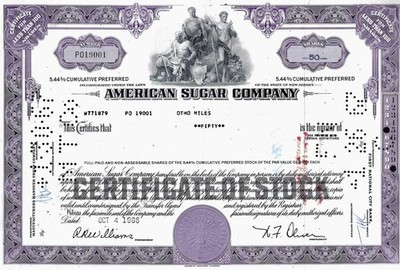 American Sugar Company, New Jersey, 1966 (50 Shares 5,44% Preferred ...