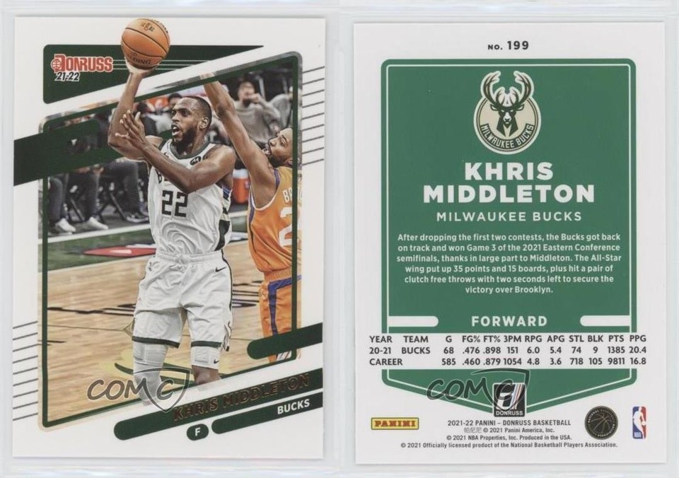 2021-22 Panini Donruss Khris Middleton #199 w7v | eBay