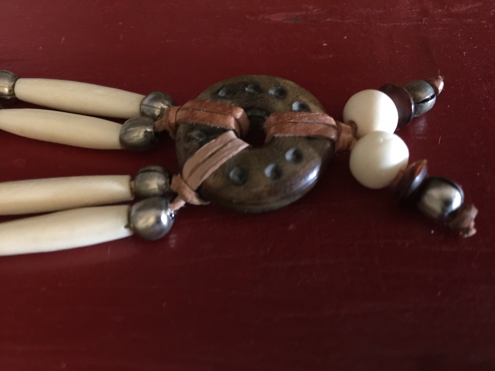 Unisex Bone Pipe Beads Carved Wood Pendant Necklace B… - Gem