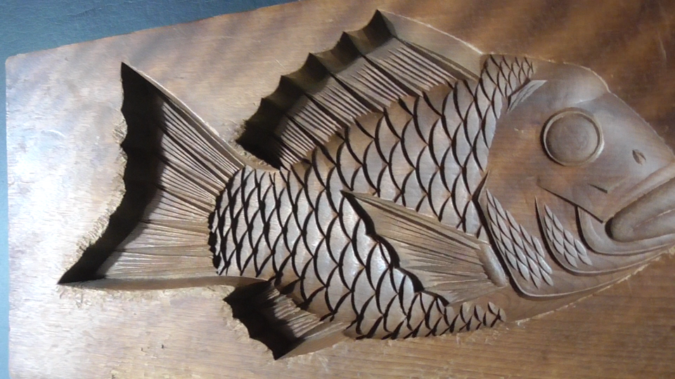 22ksg66 JAPANESE KASHIGATA WOOD CAKE MOLD TAI SEA BREAM FISH HAND ...