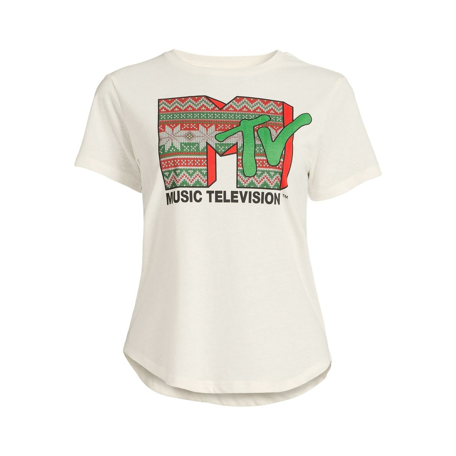 MTV Junior Womens Ivory Music Television Ugly Christmas Holiday Tee ...
