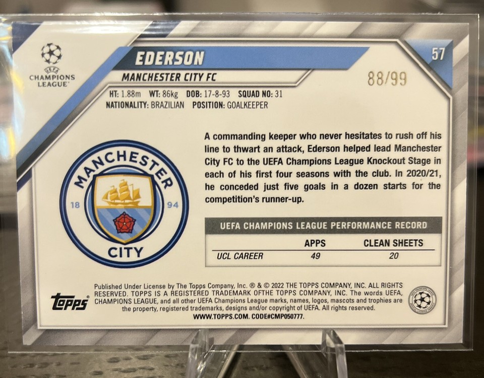 2021-22 UEFA Champions League Base Icy Blue Foil #57 Ederson /99 | eBay