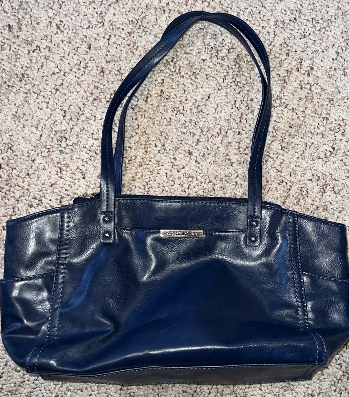 Relic Blue Faux Leather Two Handle Satchel Purse Tote - Gem