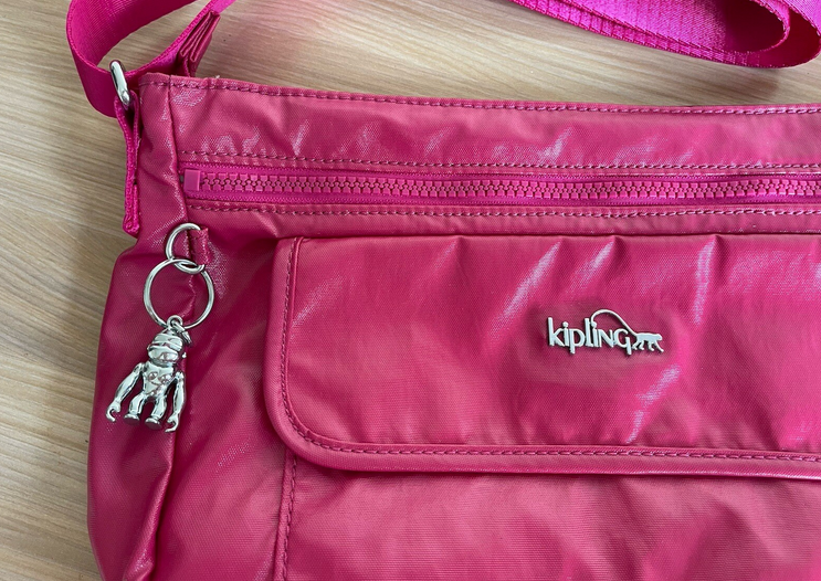 Kipling ZISKA FUSHIA LACQUER CROSSBODY BAG New Metal Robot Monkey NEW ...
