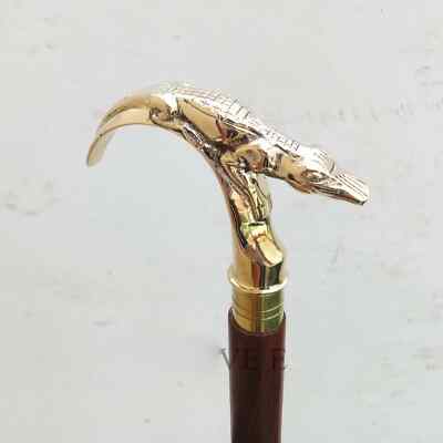 Solid Brass Victorian Crocodile Head Handle Wooden Walking Stick ...