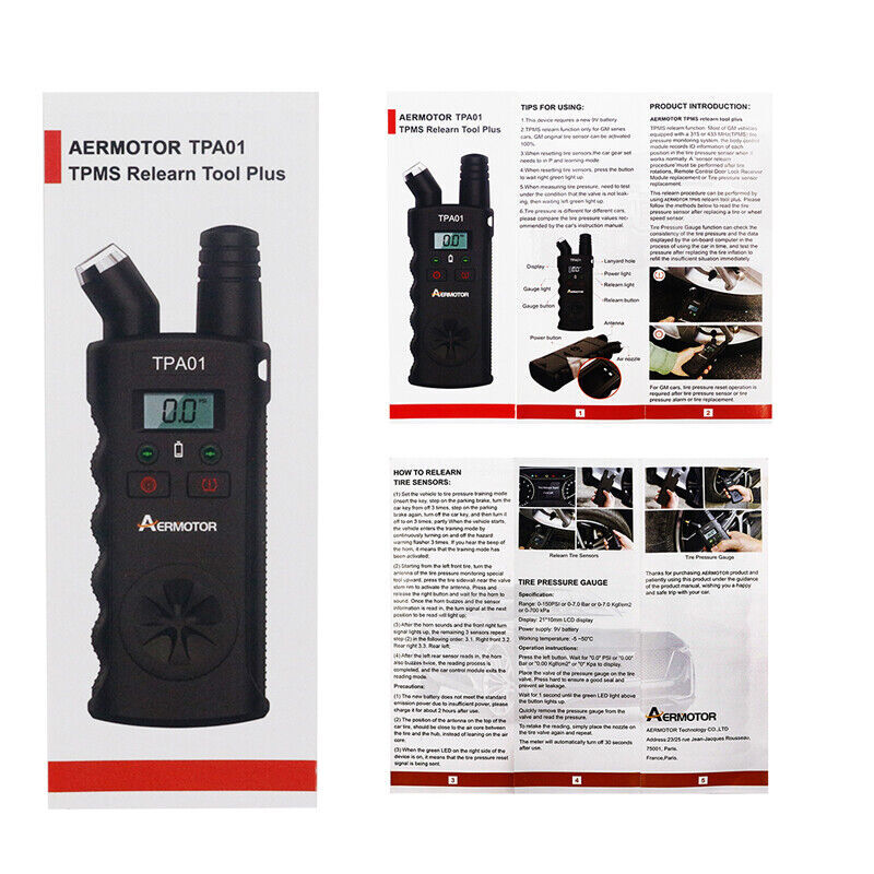 AERMOTOR TPMS Relearn Tool Plus Digital Tire Pressure Gauge Reset ...