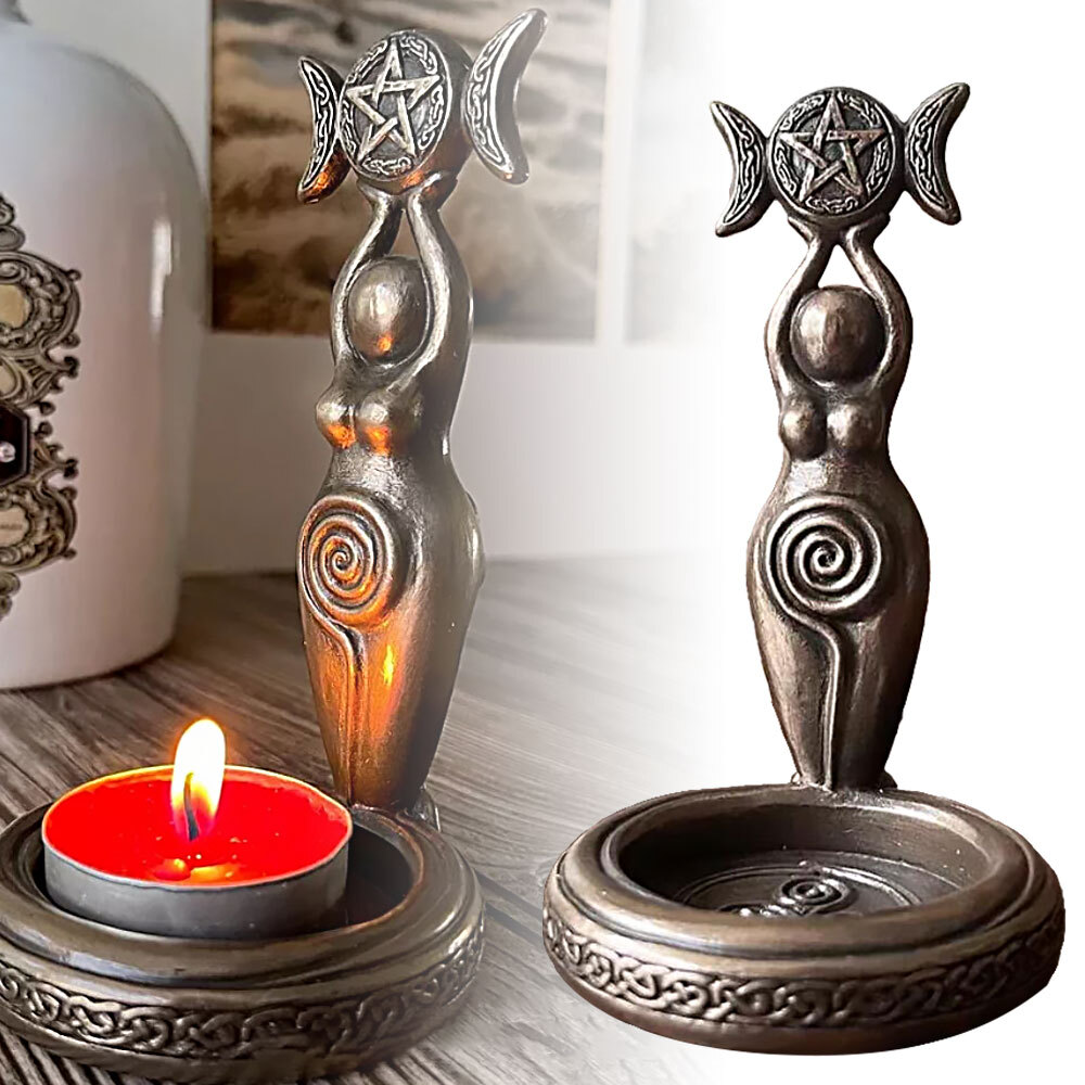 Triple Goddess Idol Tea-light Holder FigurMCe Statue Pagan Ornament ...