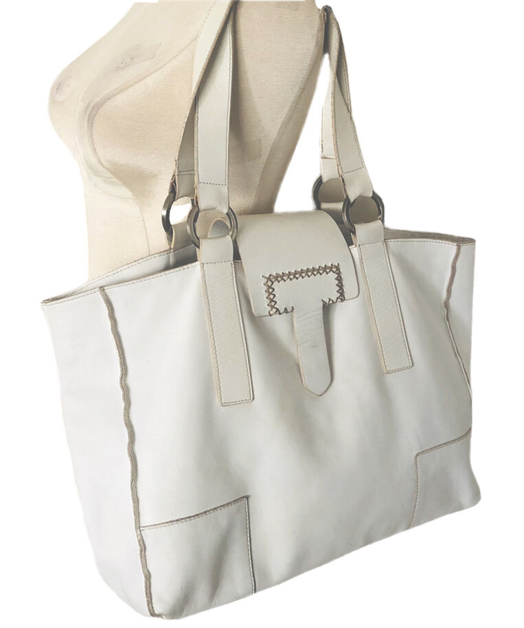 Falor White Leather Tote Bag - Gem
