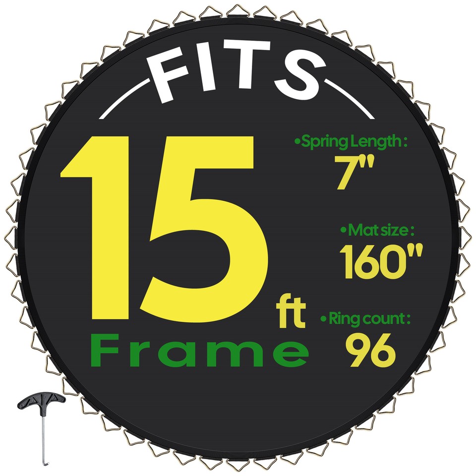 Trampoline Replacement Mat,Fits 15 ft Round Frame with 96 v-rings 8 Row ...