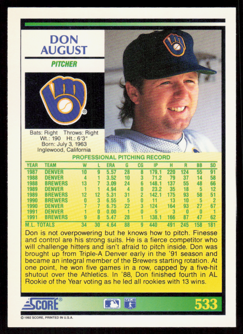 1992 Score - #533 Don August for sale online | eBay