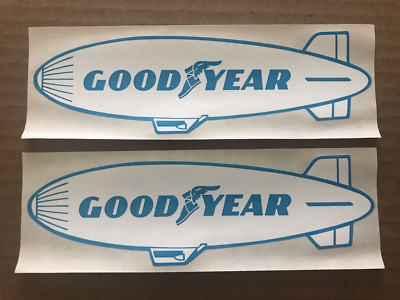 Vintage GOODYEAR Wing Foot Blimp Dirigible Stickers 2pcs blue white ...
