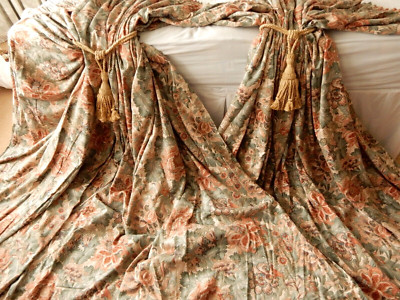 Vintage Crowson Pair Huge Curtains JESSICA Art Nouveau Garden Florals ...