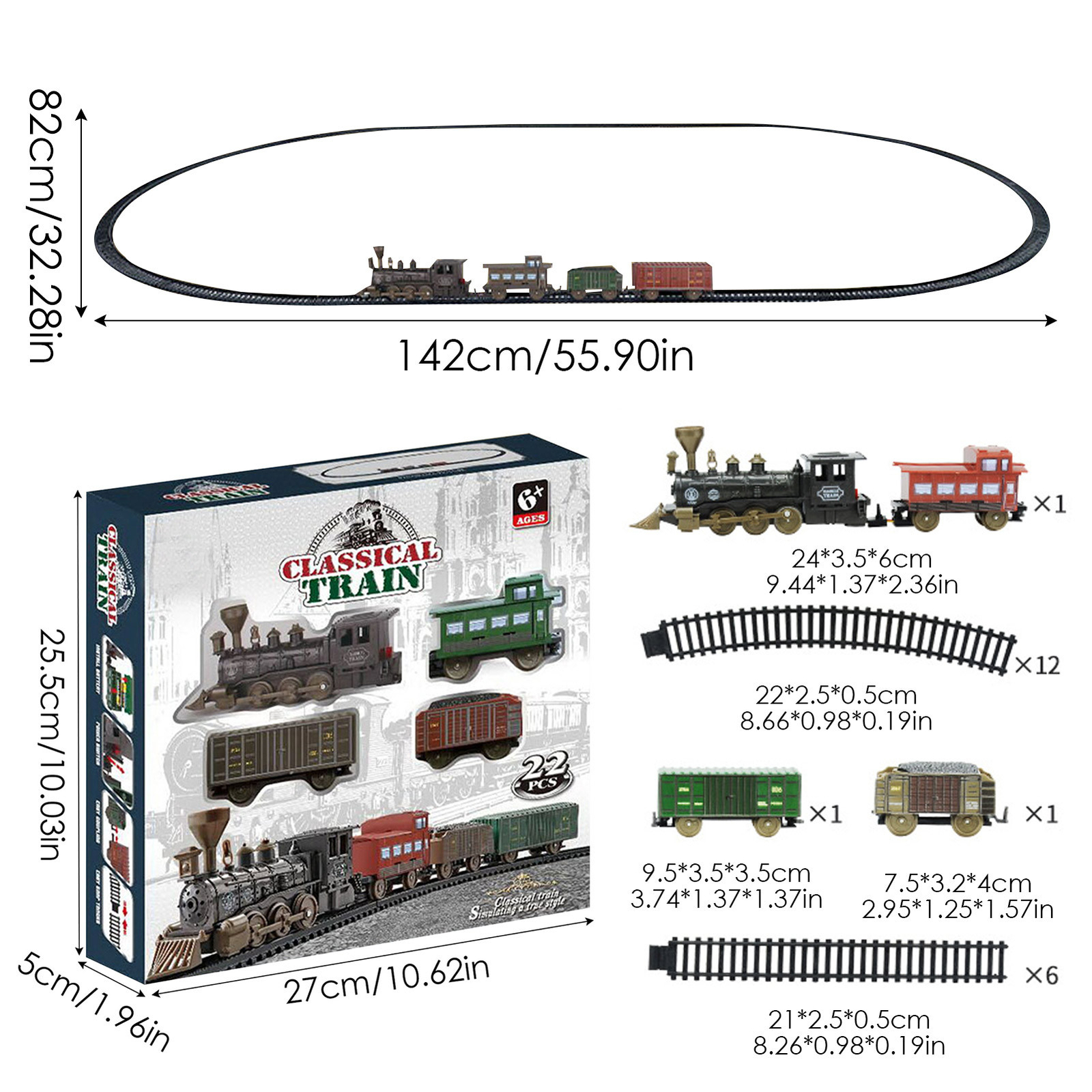 Electric Large Classic Train Set Rail Track Carriages Kids Vehicle Toy ...