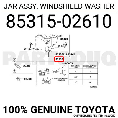 8531502610 Genuine Toyota JAR ASSY, WINDSHIELD WASHER 85315-02610 | eBay