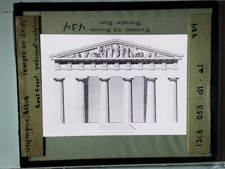 Pediment Drawing, Temple of Leus, Altis, Olympia, Magic Lantern Glass ...