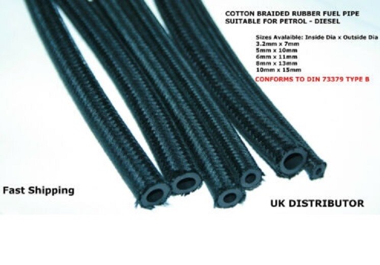 6mm COTTON BRAIDED RUBBER FUEL HOSE PIPE VACUUM LINE UNLEADED E10 ...