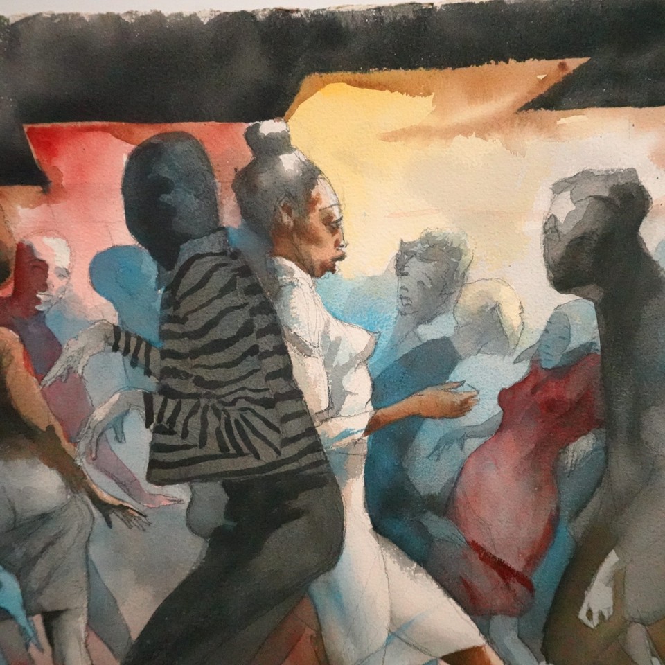 FRANK ASHLEY "TWIST ON THE FLANDRE" LARGE ORIGINAL WATERCOLOR JAZZ ...