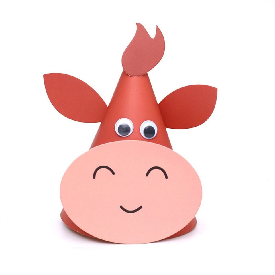 5Pcs Kids Birthday Party Hats Zodiac Ox Cow Cone Hats Farm Animals ...