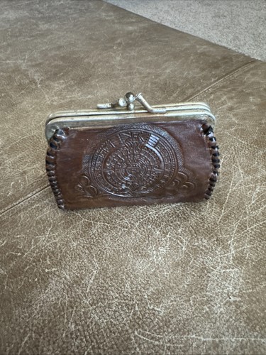 Vintage Mexico Aztec Design Tooled Leather Change Purse with Double ...