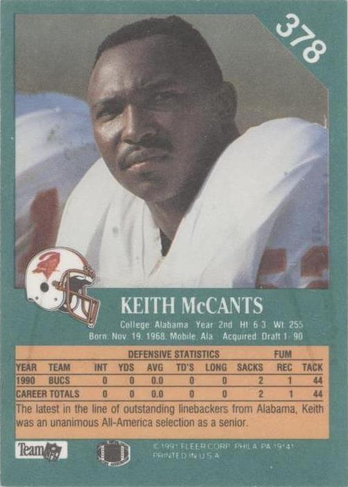 1991 Fleer Keith McCants #378 for sale | eBay