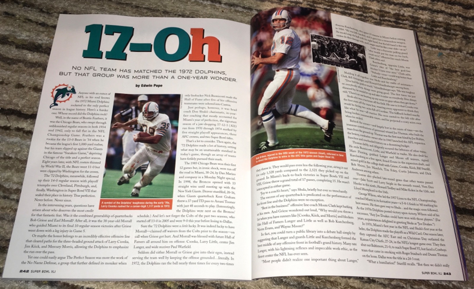 2007 SB Program Miami Dolphins 17-0 17-Oh Perfect Season Undefeated Don ...