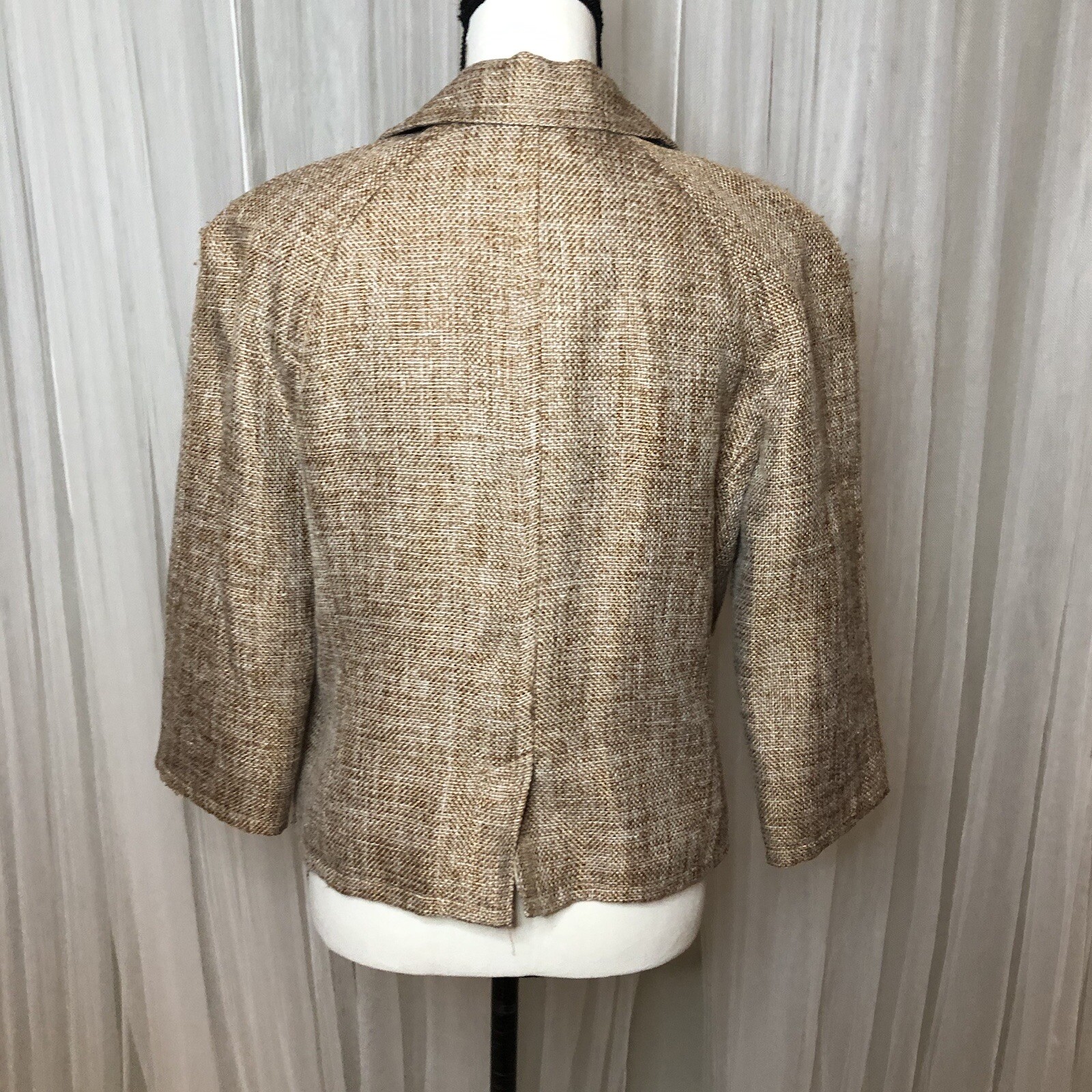 Talbots Tan Tweed Linen Shrunken Jacket Blazer Size 6 - Gem