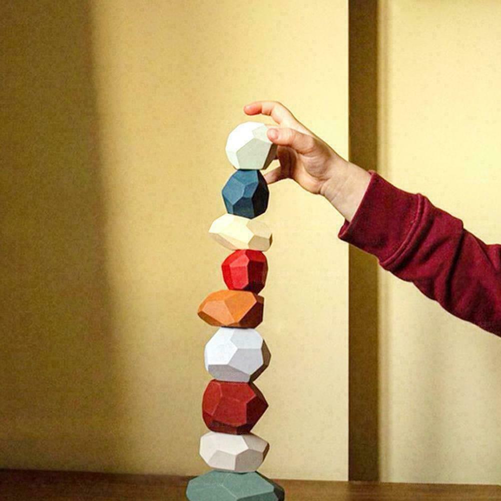 Toy Creative Wooden Colored Stacking Balancing Stone Building Blocks ...