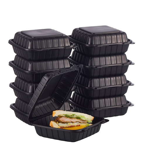 8X8" 1-Compartment 50-Pack Plastic Clamshell to Go Containers Food ...