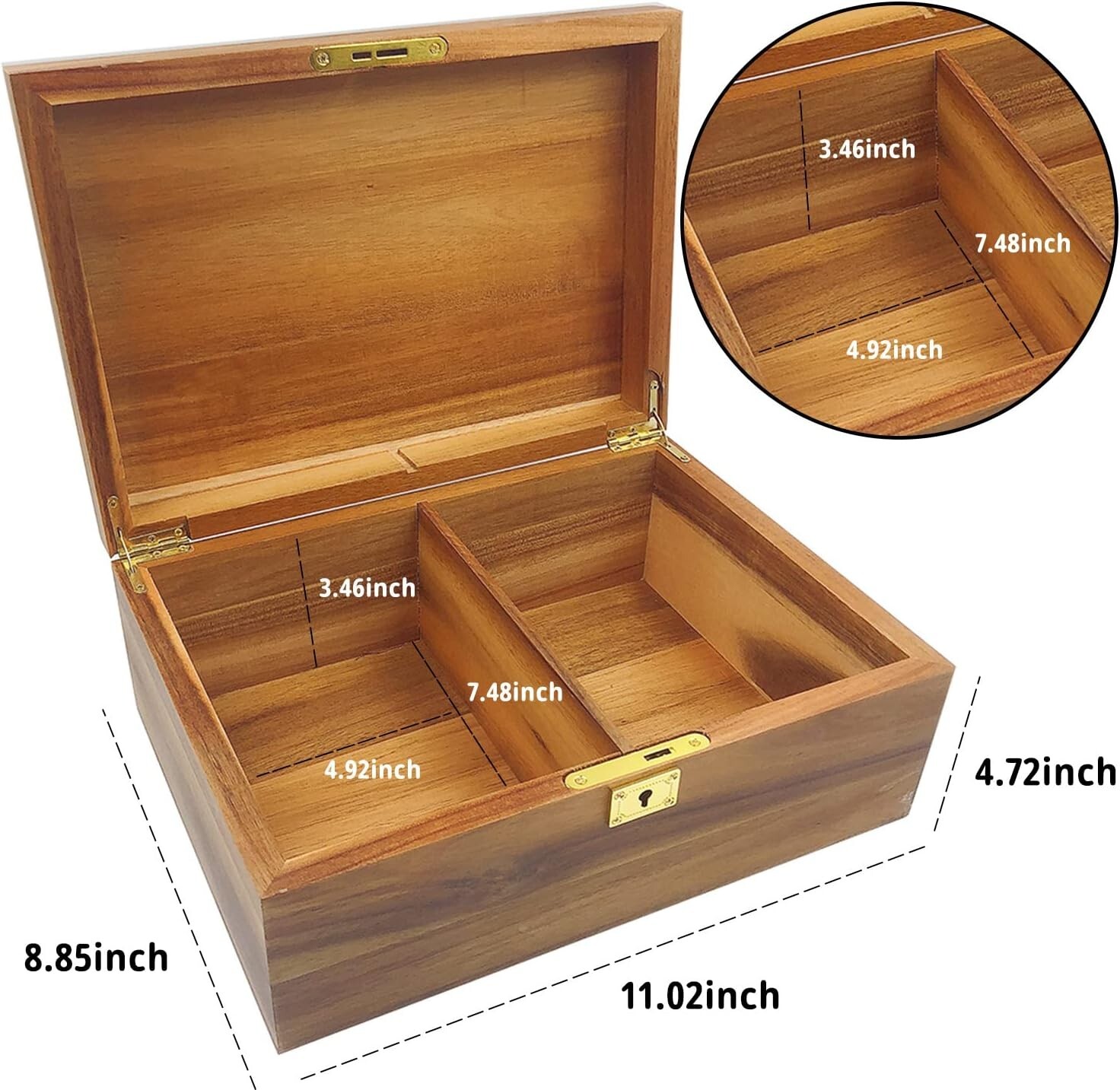 Wood Box Large Decorative Wooden Storage Box with Hinged Lid and ...