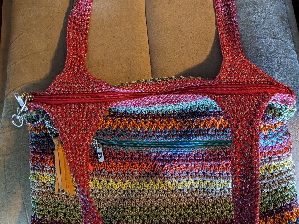 The Sak Boho Multicolored Crochet Rainbow Two Strap Tote Handbag Purse ...