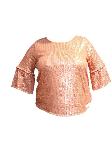 Lauren Conrad Pink Peach Sequin Sparkle Shine Bling Bell Sleeve Flare ...
