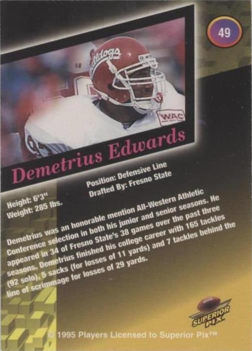1995 Superior Pix Demetrius Edwards #49 for sale | eBay
