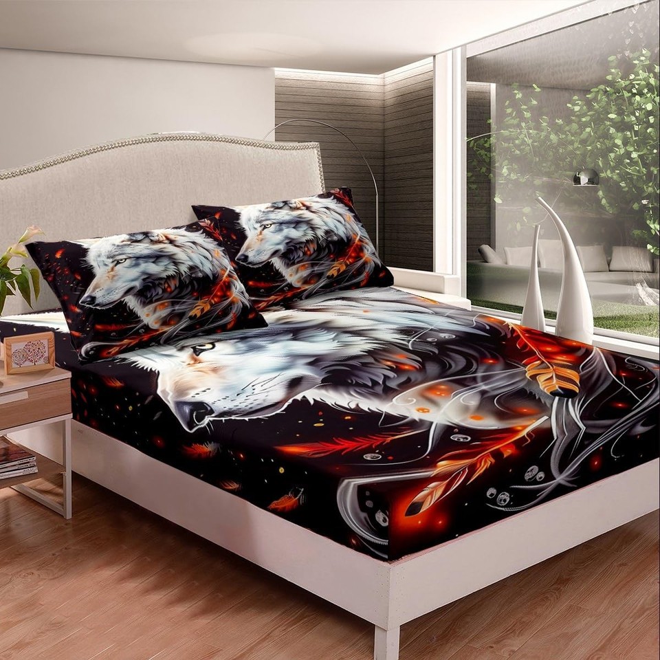 Wolf Fitted Sheet Twin for Girls Boys Kids Adults,Wolf Dream Catcher ...