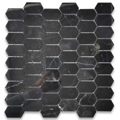 N30AXP Nero Marquina Black Marble Constellation Hexagon Mosaic Tile ...
