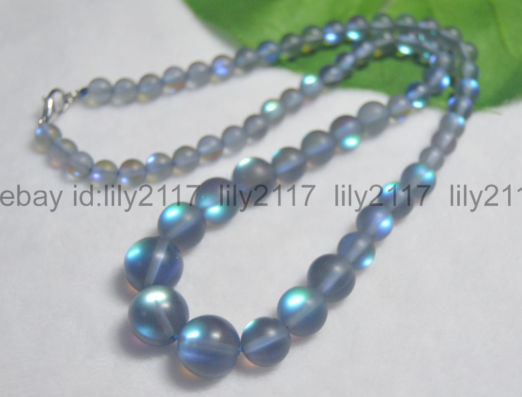 Flash 6-12mm Gray Gleamy Rainbow Moonstone Round Gems Beads Necklaces ...