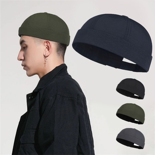 Large Brimless Hats Rolled Cuff Skull Cap Adjustable Sailor Docker Cap ...
