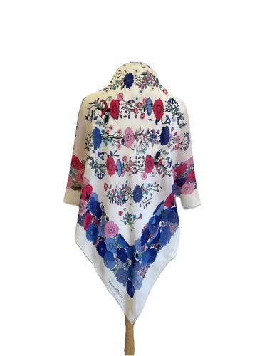 H75# Franco Doria Vintage Silk Scarf Floral Print Multicolor Italy ...