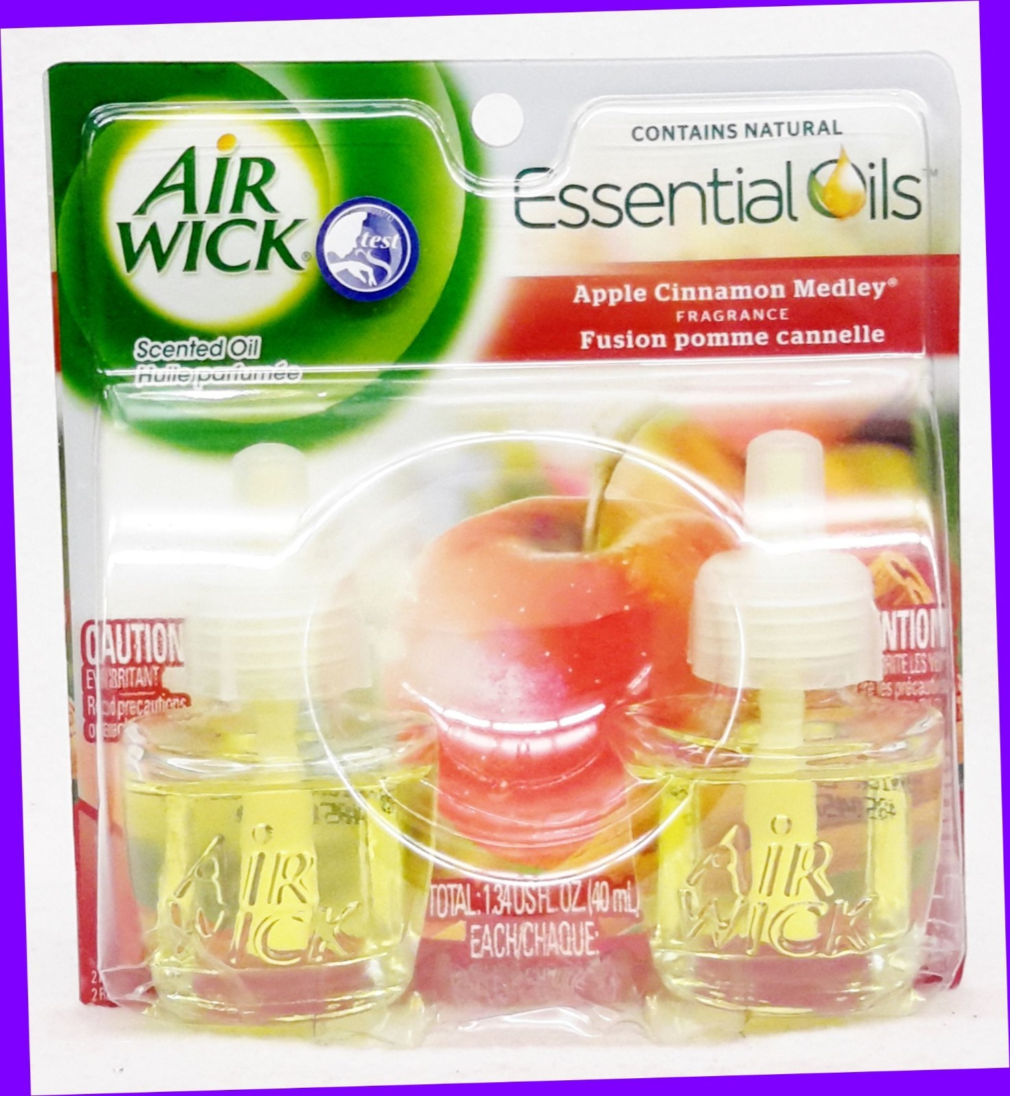 2 REFILLS Air Wick APPLE CINNAMON MEDLEY w/ Essential Oils Scented Oil ...