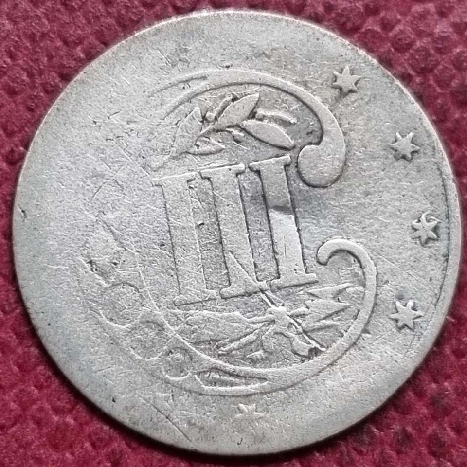 1854 Three Cent Piece Silver Trime 3c Nicely Circulated Type Coin ...