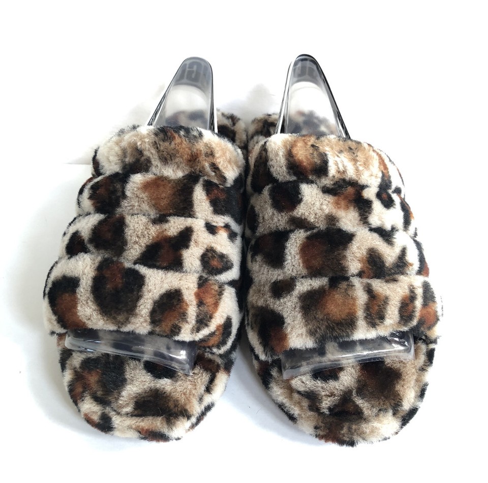 UGG FLUFF YEAH SLIDE LEOPARD AMPHORA MOCASSIN SLIP ON SANDAL US 8 / EU ...