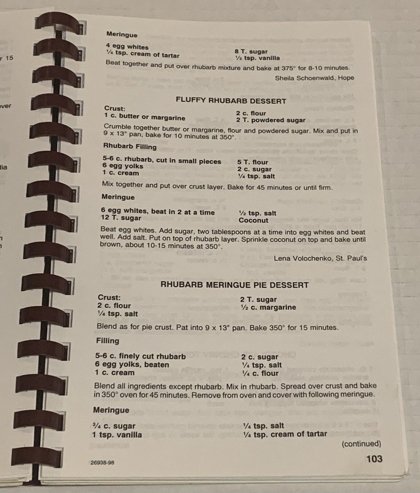 Vtg Rolling Hills Parish Recipe Collection Cookbook Sawyer North Dakota ...