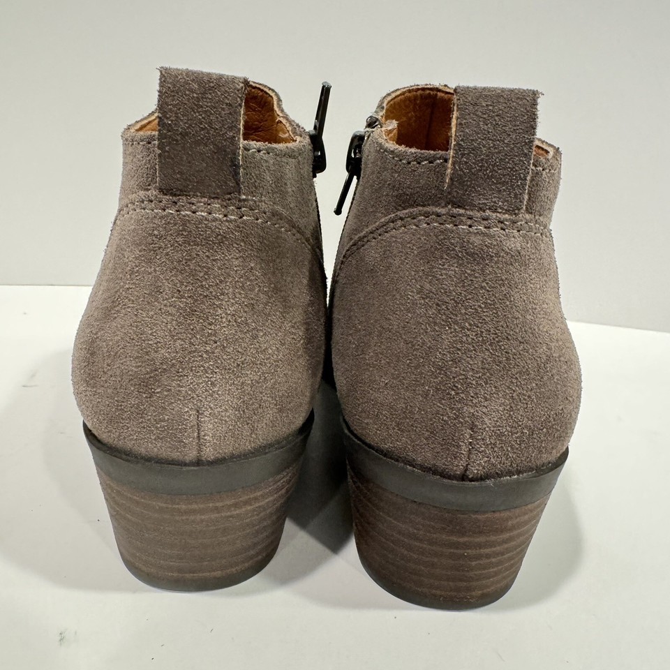 LUCKY BRAND Women's Faydren Booties Low Heels Gray Suede Leather Shoe ...