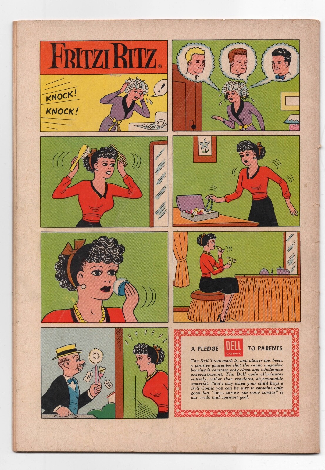 DELL COMICS FRITZI RITZ 57 1958 PEANUTS FRITZI STORY PANEL CLIPPED OUT ...