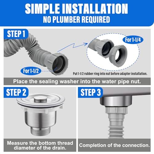 1-1/2" & 1-1/4" P-trap with Adapter, Flexible Sink Drain Pipe ...