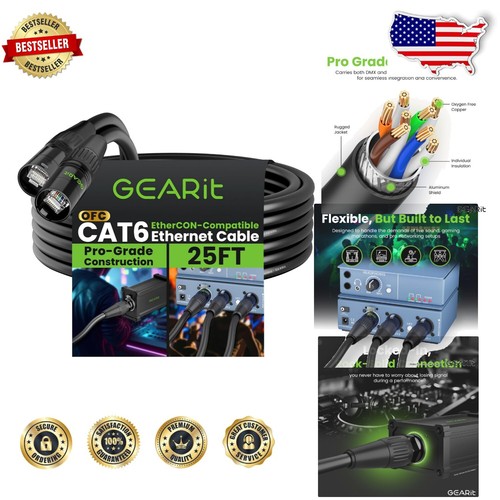 Professional 25ft EtherCON-Compatible Ethernet Cable for Audio ...